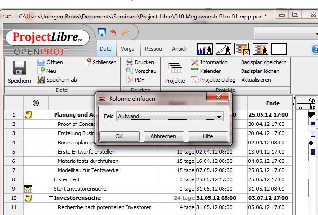 Tabellen - ProjectLibre.de